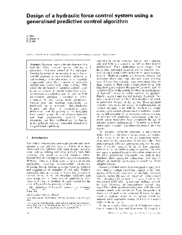 (PDF) Design of a hydraulic force control system using a generalised predictive control algorithm