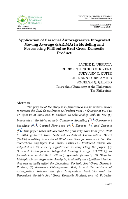 (PDF) Application of Seasonal Autoregressive Integrated Moving Average (SARIMA) in Modeling and ...