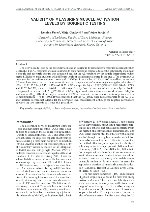 (PDF) VALIDITY OF MEASURING MUSCLE ACTIVATION LEVELS BY ISOKINETIC TESTING