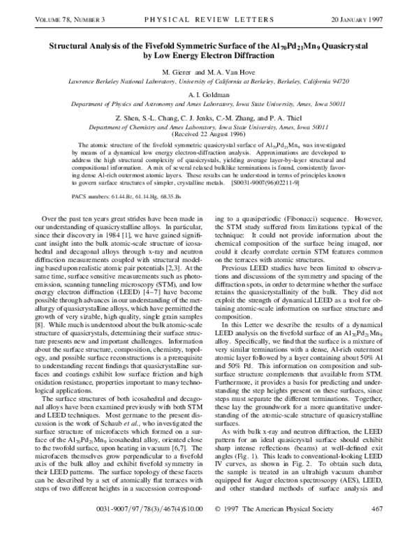 (PDF) Structural Analysis of the Fivefold Symmetric Surface of the Al ...