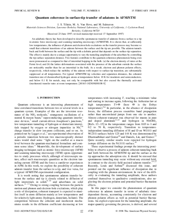 (PDF) Quantum coherence in surface-tip transfer of adatoms in AFM/STM
