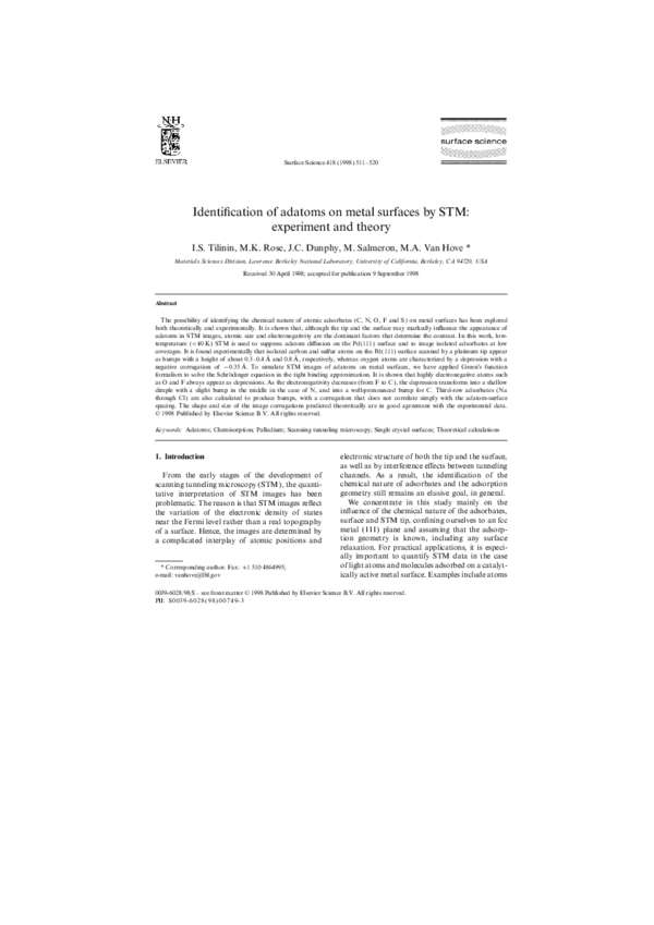 (PDF) Identification of adatoms on metal surfaces by STM: experiment ...