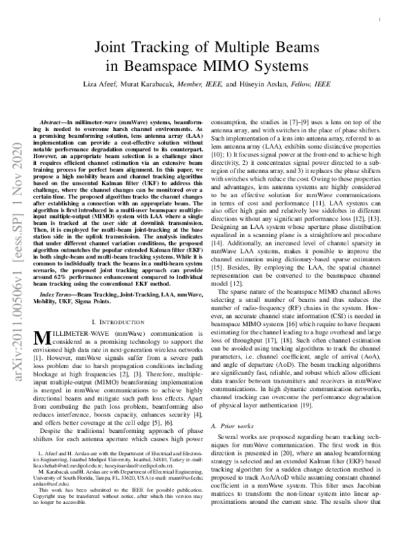 (PDF) Joint Tracking of Multiple Beams in Beamspace MIMO Systems