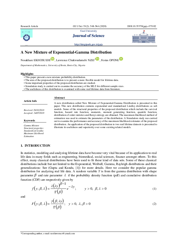 (PDF) A New Mixture of Exponential-Gamma Distribution