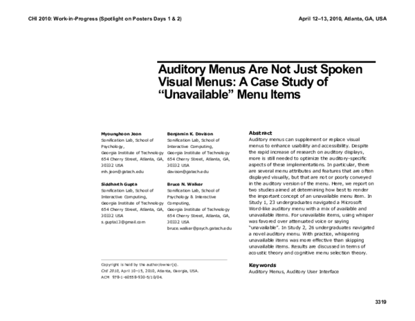 (PDF) Auditory menus are not just spoken visual menus: a case study of ...