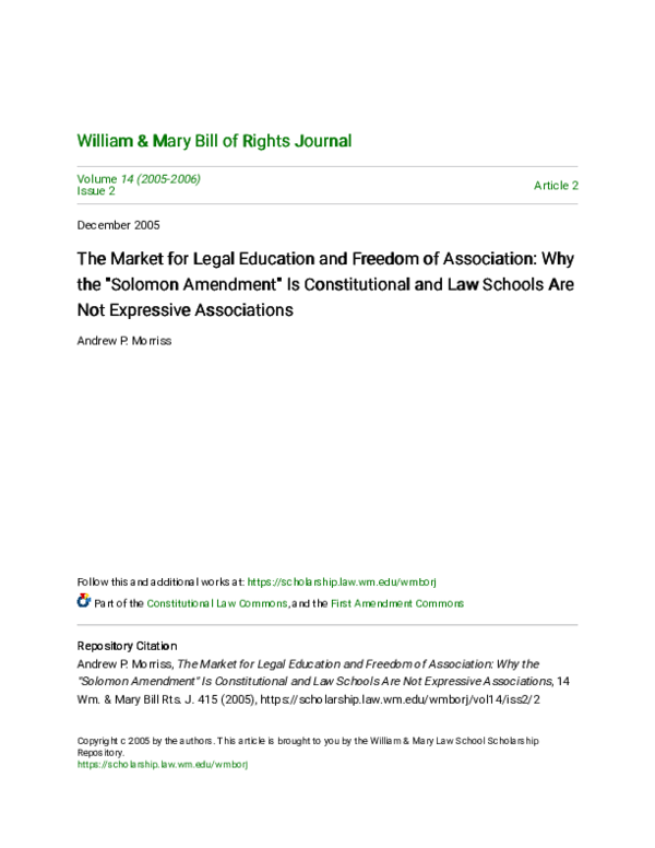 (PDF) The Market for Legal Education and Freedom of Association: Why ...