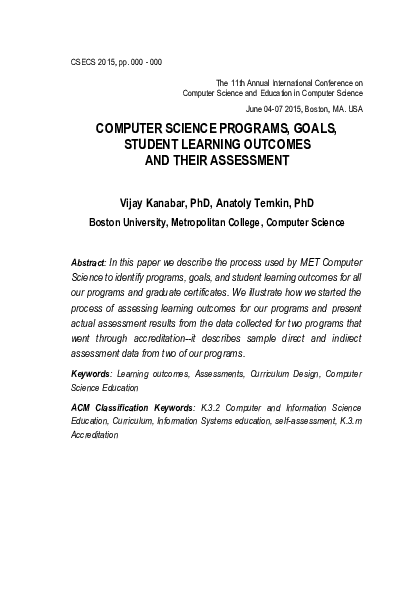 (PDF) Computer Science Programs, Goals, Student Learning Outcomes and ...
