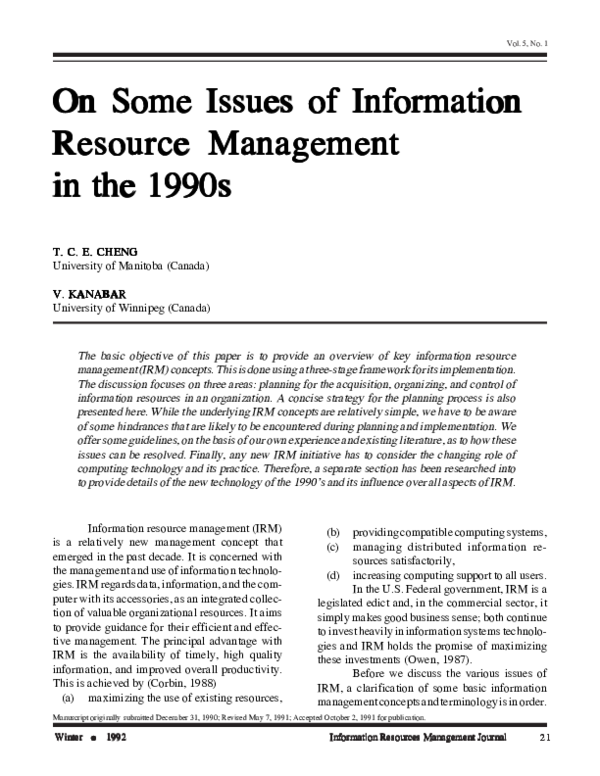 (PDF) On Some Issues of Information Resource Management in the 1990s