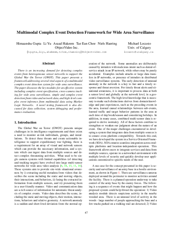 (PDF) Multimodal complex event detection framework for wide area surveillance