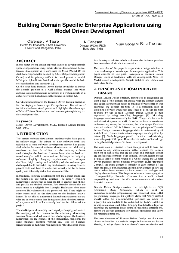 (PDF) Article: Building Domain Specific Enterprise Applications using Model Driven Development