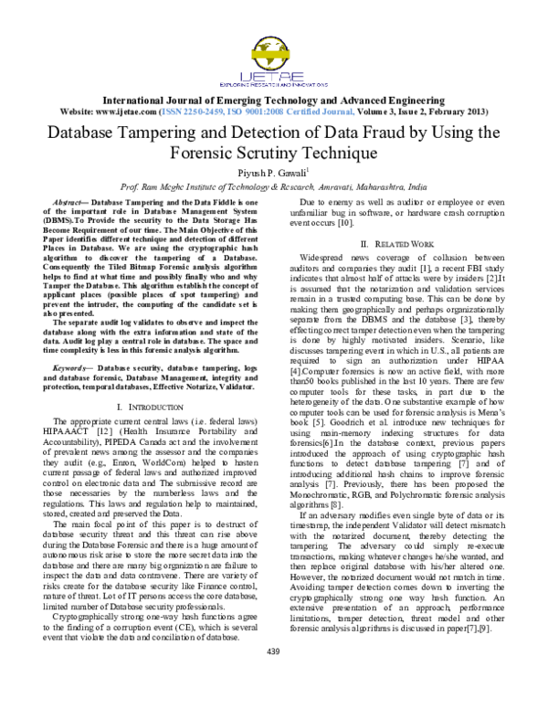 (PDF) Database Tampering and Detection of Data Fraud by Using the Forensic Scrutiny Technique