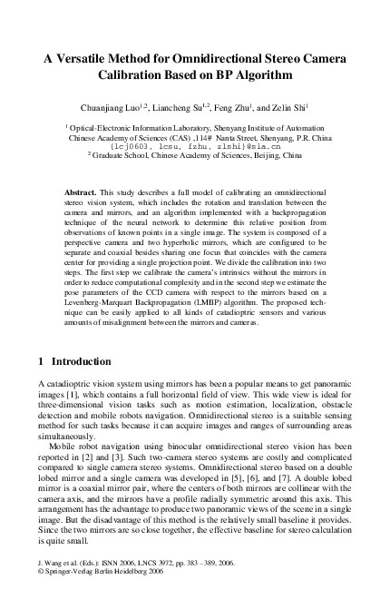 Pdf A Versatile Method For Omnidirectional Stereo Camera Calibration Based On Bp Algorithm
