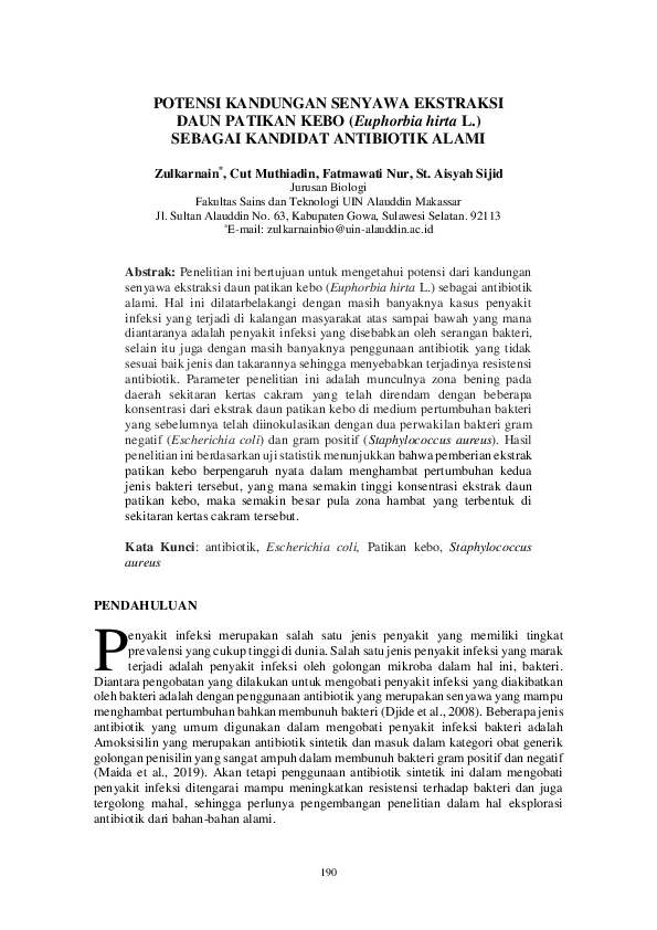 (PDF) POTENSI KANDUNGAN SENYAWA EKSTRAKSI DAUN PATIKAN KEBO (Euphorbia ...