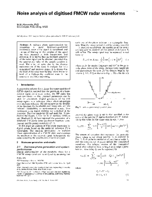 (PDF) Noise analysis of digitised FMCW radar waveforms