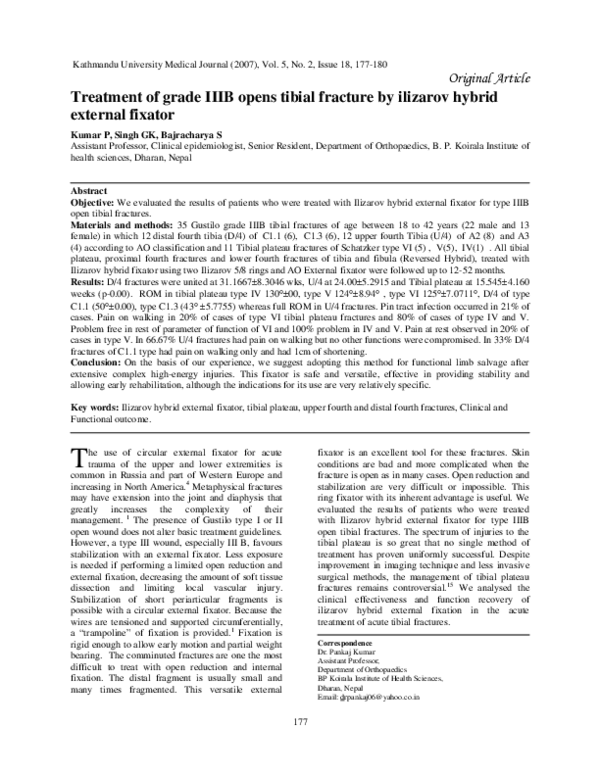 (PDF) Treatment of grade IIIB opens tibial fracture by Ilizarov hybrid ...