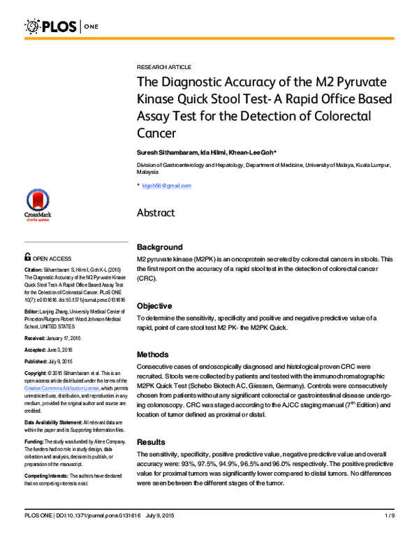 (PDF) The Diagnostic Accuracy of the M2 Pyruvate Kinase Quick Stool ...