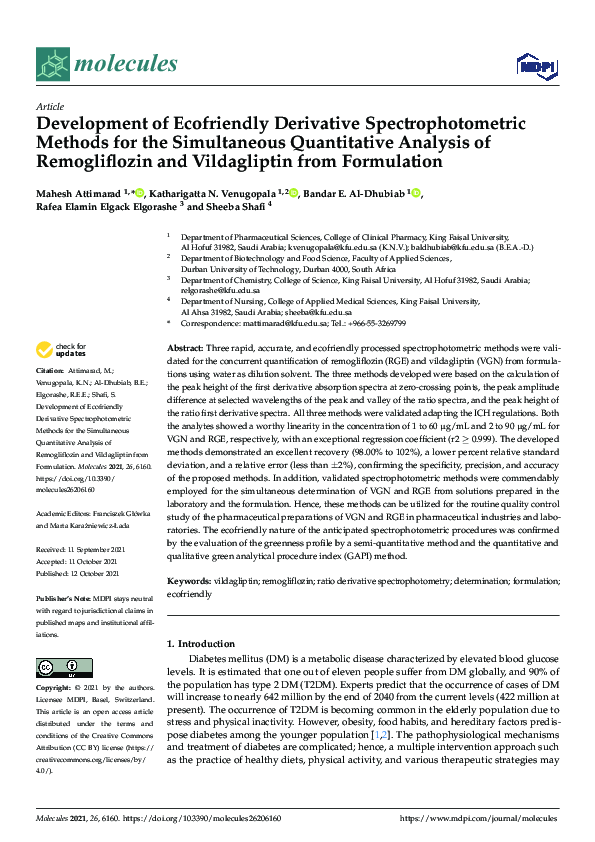 (PDF) Development of Ecofriendly Derivative Spectrophotometric Methods for the Simultaneous ...