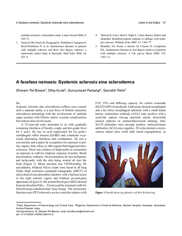 (PDF) A faceless nemesis: Systemic sclerosis sine scleroderma