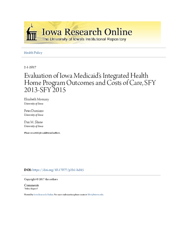 (PDF) Evaluation of Iowa Medicaid’s Integrated Health Home Program ...