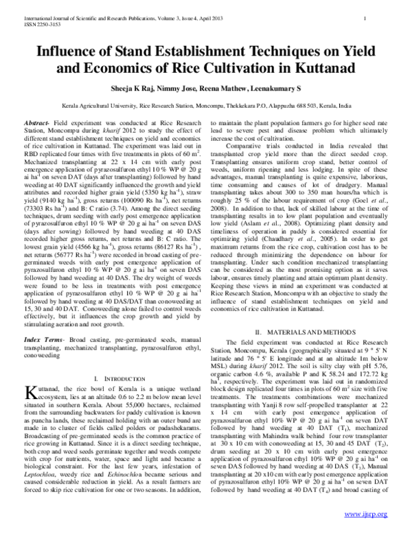 (PDF) Influence of Stand Establishment Techniques on Yield and ...