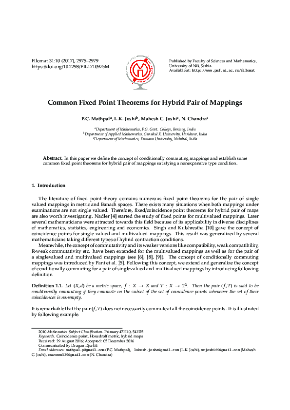(PDF) Common fixed point theorems for hybrid pair of mappings