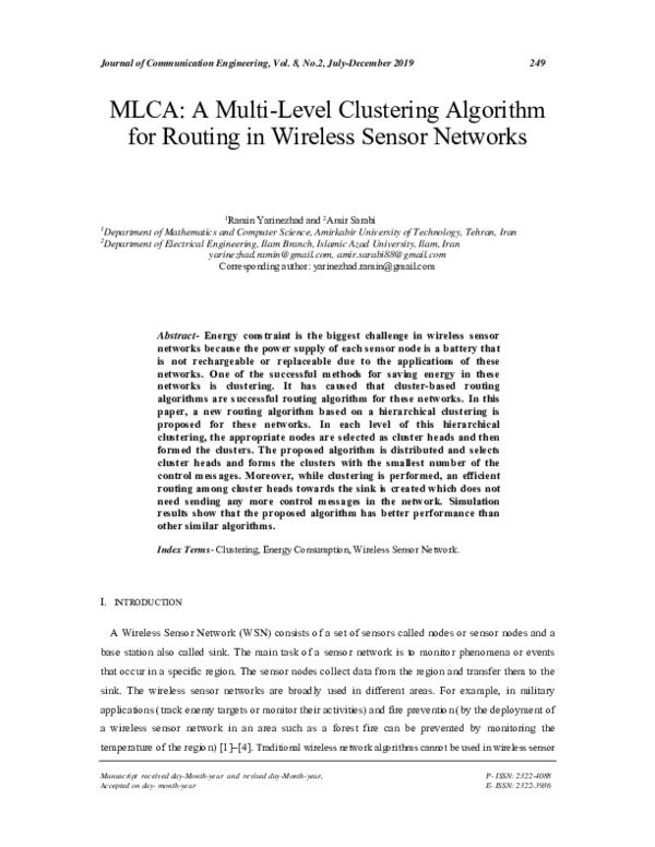 (PDF) MLCA: A Multi-Level Clustering Algorithm for Routing in Wireless ...