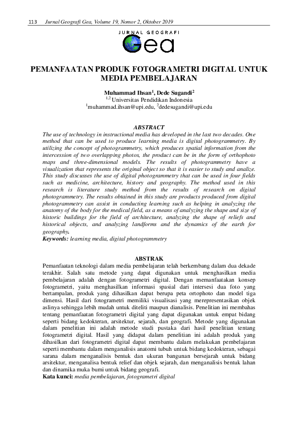 (PDF) Pemanfaatan Produk Fotogrametri Digital Untuk Media Pembelajaran