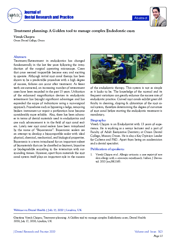 (PDF) Treatment planning: A Golden tool to manage complex Endodontic cases