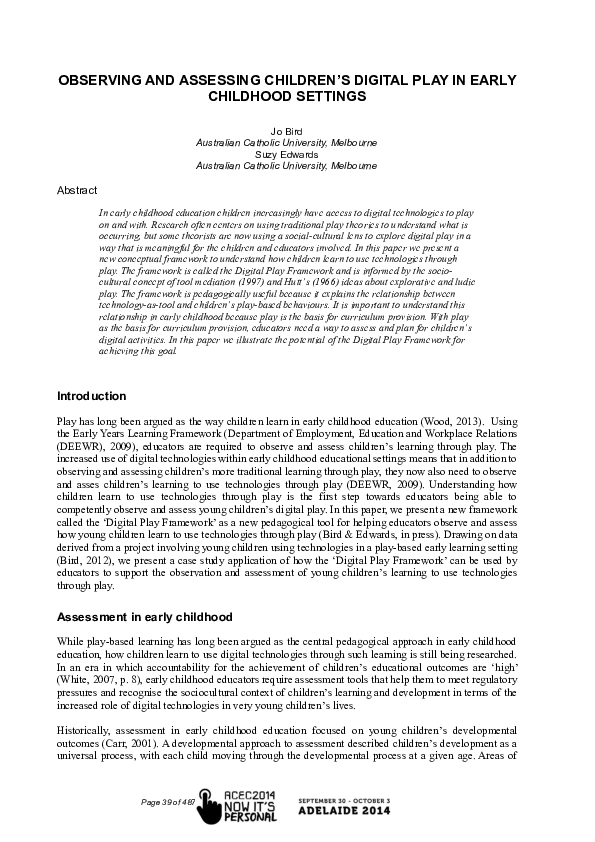 (PDF) Observing and Assessing Children's Digital Play in Early ...