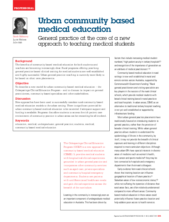 (PDF) Urban community based medical education - general practice at the ...