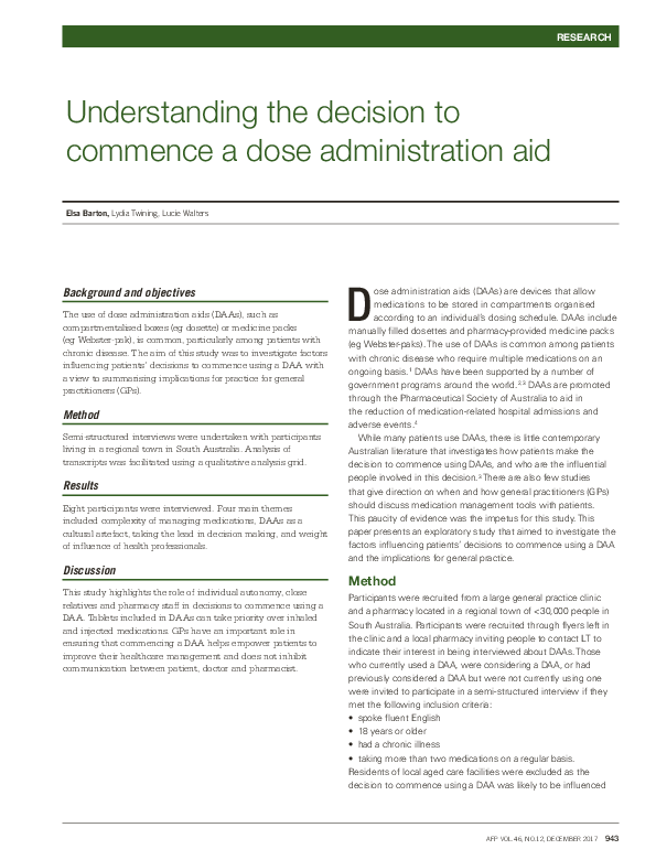 (PDF) Understanding the decision to commence a dose administration aid