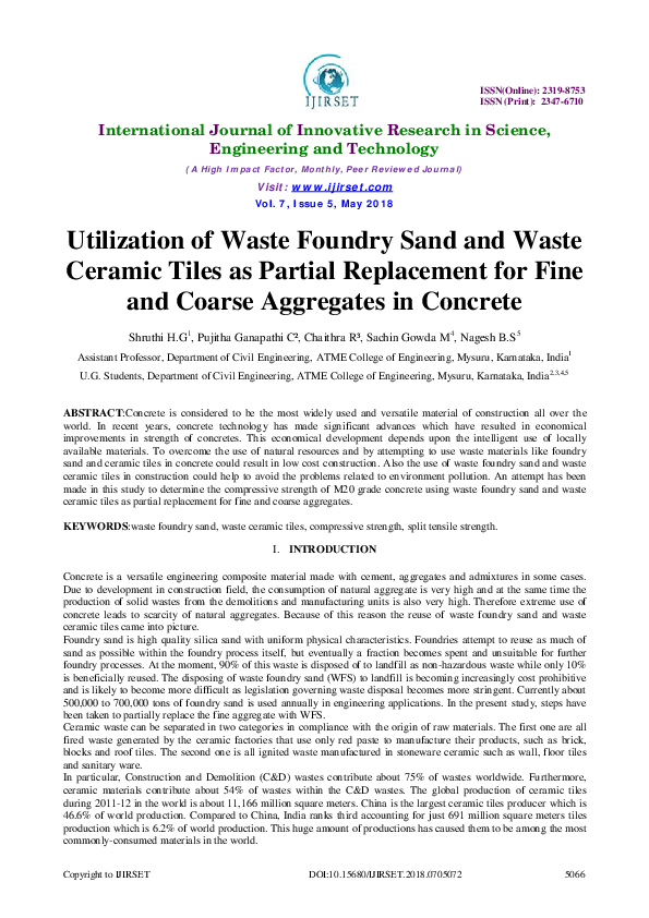 (PDF) Utilization of Waste Foundry Sand and Waste Ceramic Tiles as ...