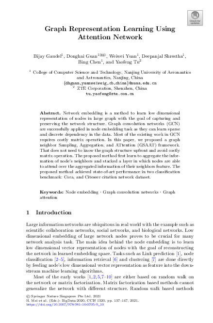 (PDF) Graph Representation Learning Using Attention Network