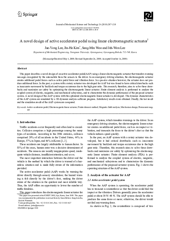 (PDF) A novel design of active accelerator pedal using linear electromagnetic actuator