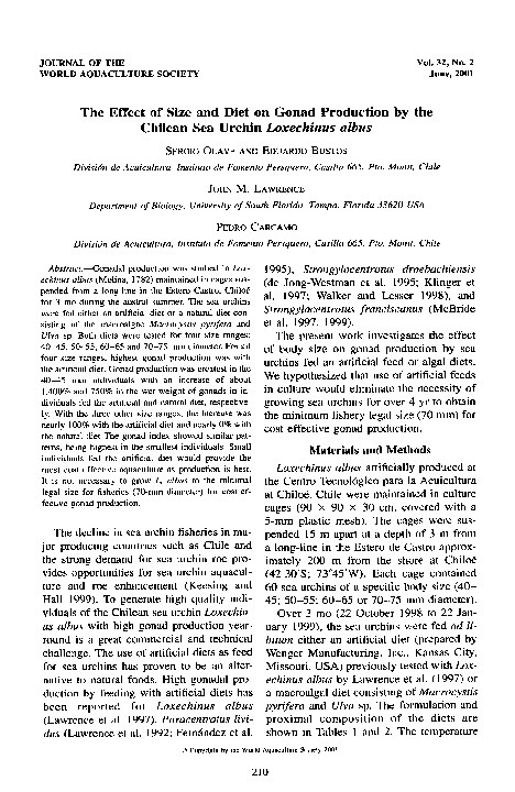 (PDF) The Effect of Size and Diet on Gonad Production by the Chilean ...