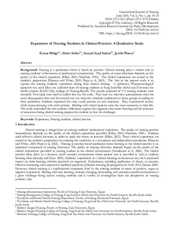 (PDF) Experience of Nursing Students in Clinical Practice: A ...