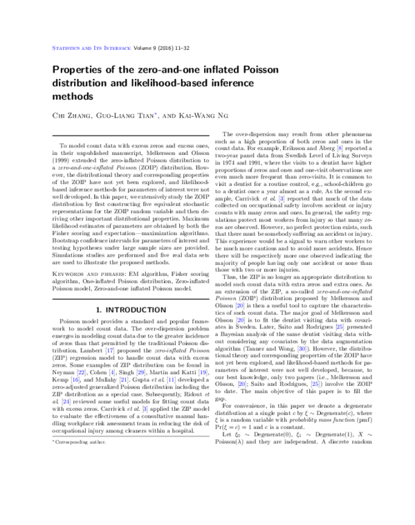(PDF) Properties of the zero-and-one inflated Poisson distribution and ...