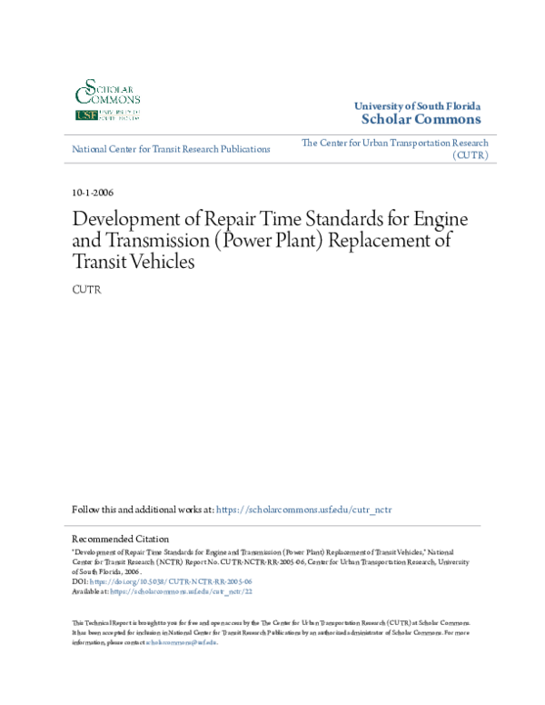 (PDF) Development of Repair Time Standards for Engine and Transmission ...