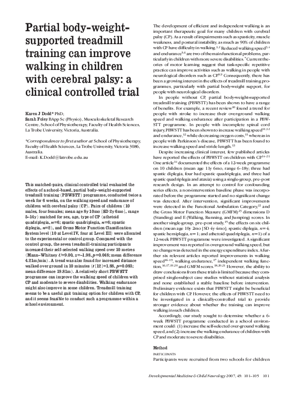 (PDF) Partial body-weight-supported treadmill training can improve ...
