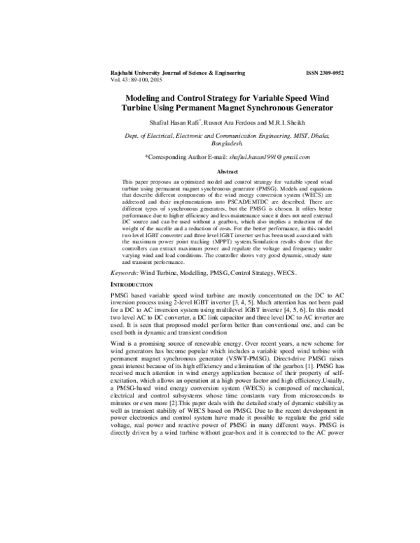 Pdf Modeling And Control Strategy For Variable Speed Wind Turbine