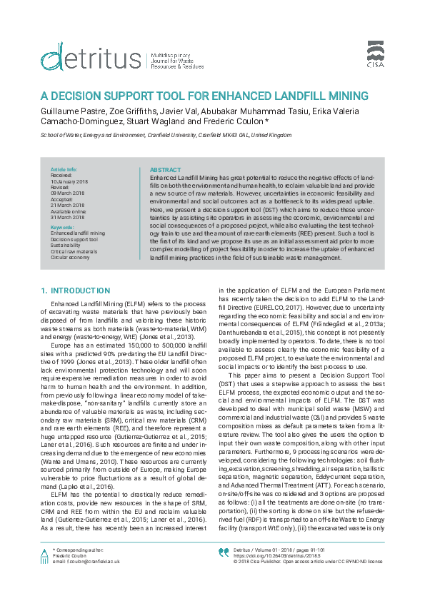 Pdf A Decision Support Tool For Enhanced Landfill Mining 4471