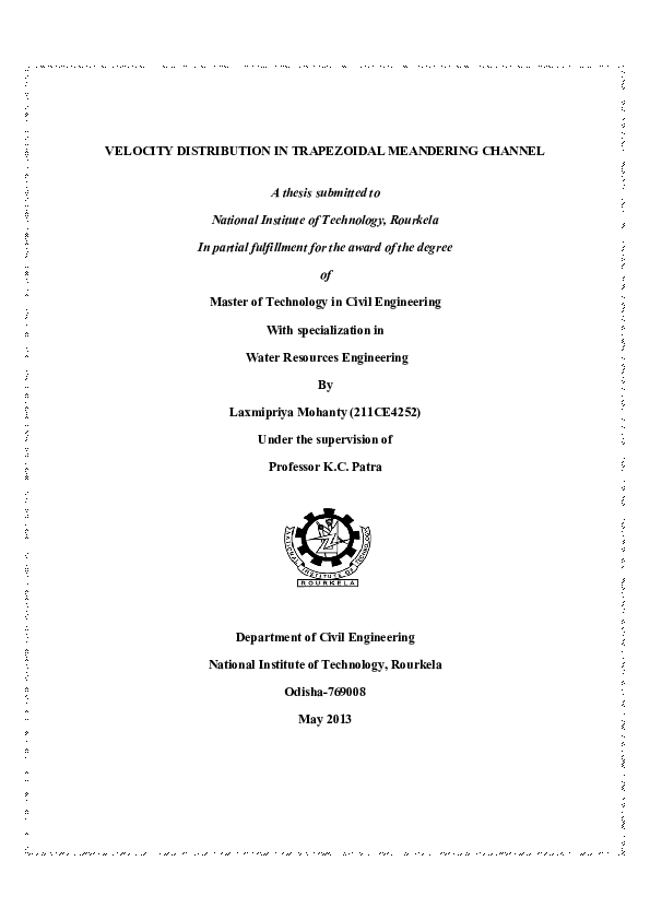 (PDF) VELOCITY DISTRIBUTION IN TRAPEZOIDAL MEANDERING CHANNEL A thesis ...