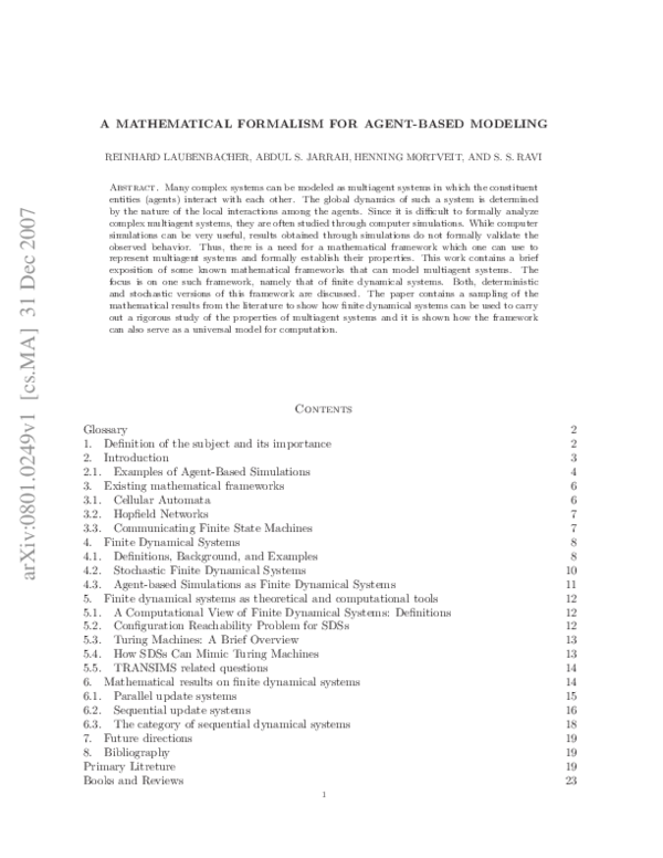 (PDF) A mathematical formalism for agent-based modeling