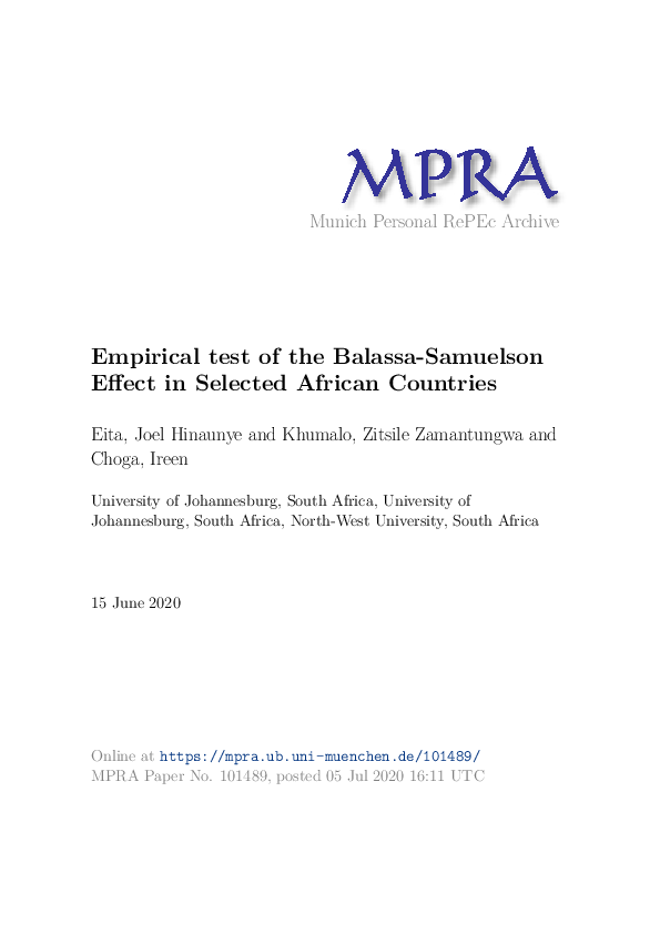 (PDF) Empirical Test of the Balassa–Samuelson Effect in Selected ...