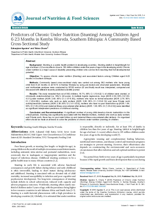 (PDF) Predictors of Chronic Under Nutrition (Stunting) Among Children ...