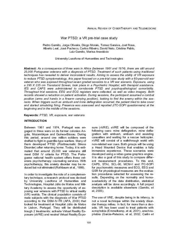 (PDF) War PTSD: A VR Pre-Trial Case Study