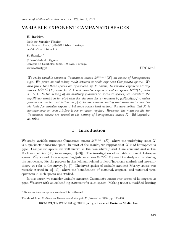 (PDF) Variable exponent Campanato spaces