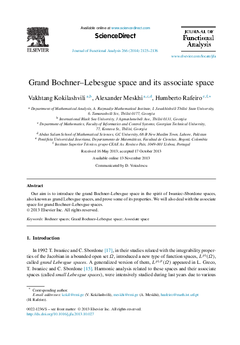 (PDF) Grand Bochner–Lebesgue space and its associate space
