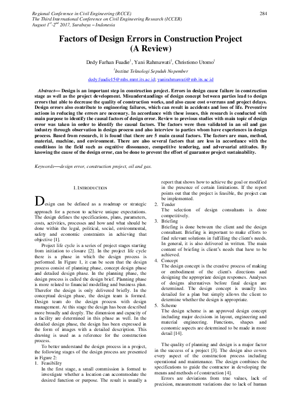 (PDF) Factors of Design Errors in Construction Project (A Review)