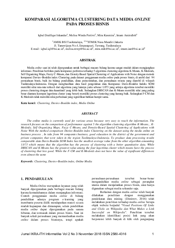 (PDF) Komparasi Algoritma Clustering Data Media Online Pada Proses Bisnis